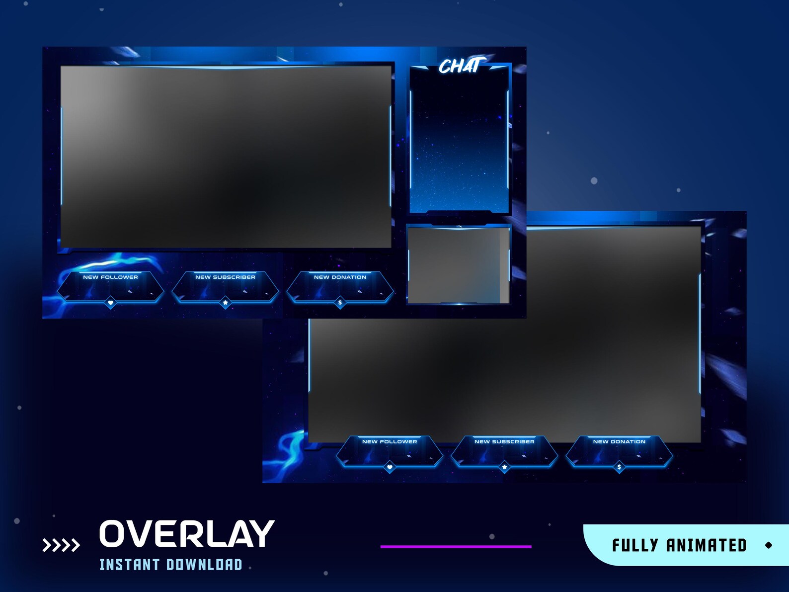 Atmosphere Animated Stream Overlay Package, Dark Blue Gemstone Twitch ...