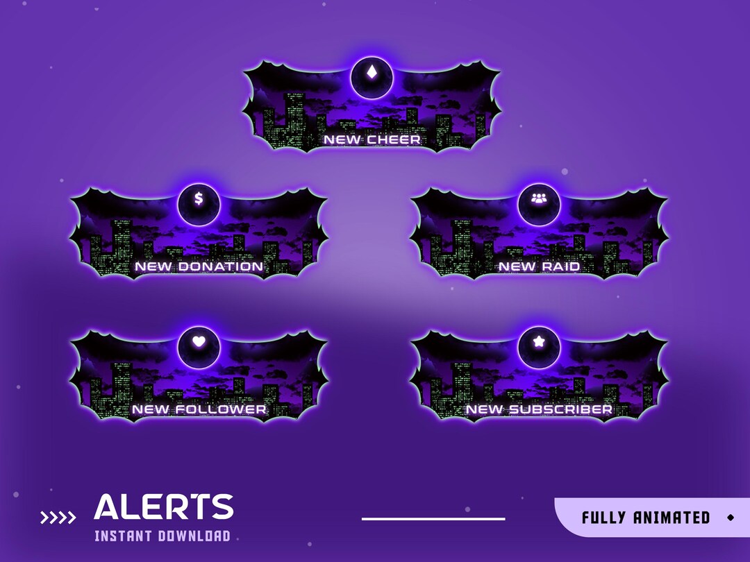 Ultraviolet Eclipse Animated Stream Alert Overlay Package, Purple Neon ...