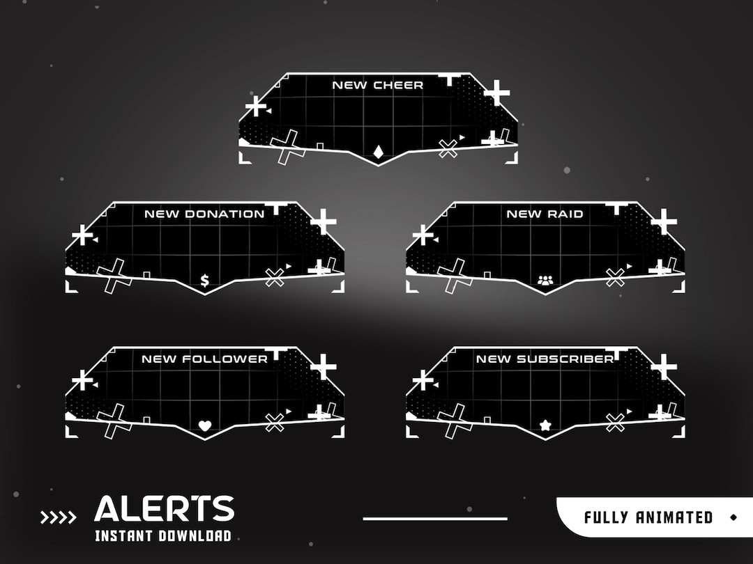 Monogrid Animated Stream Alert Overlay Package, Animated Alert Black ...