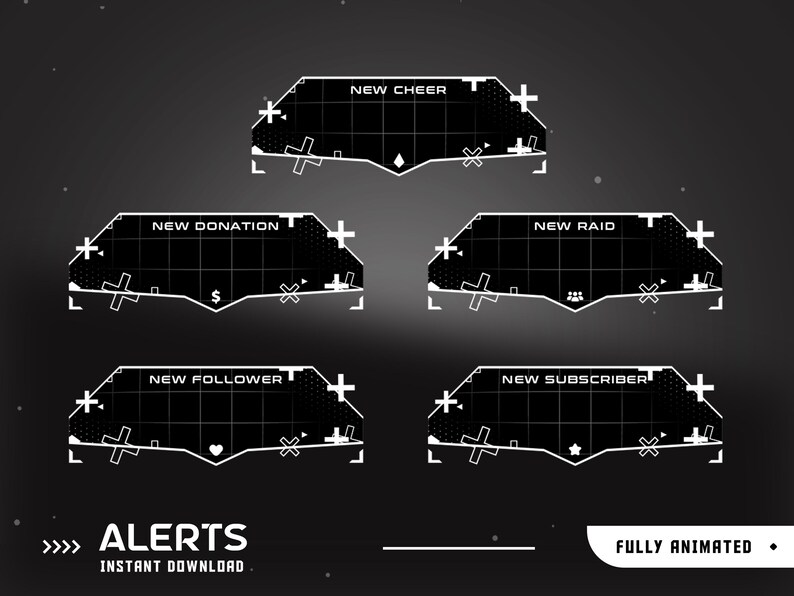 Monogrid Animated Stream Alert Overlay Package, Animated Alert Black ...