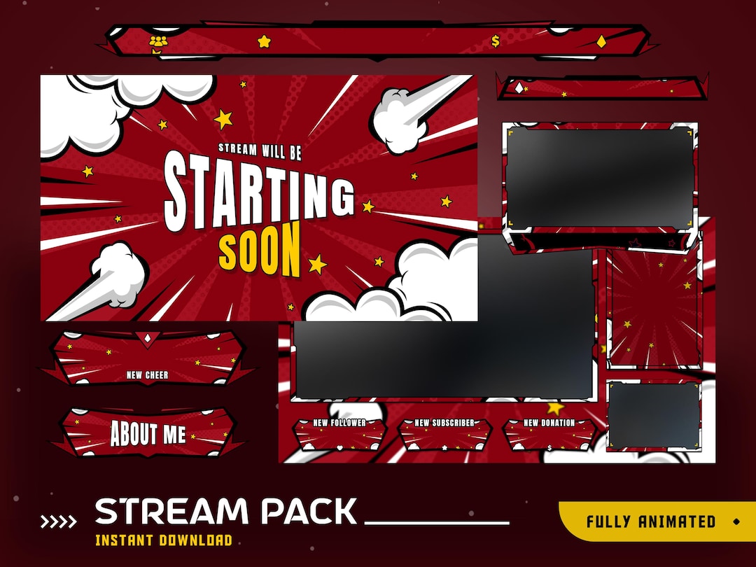 Comic Pop Animated Stream Overlay Package, Pop Art Stream Overlay, Boom ...