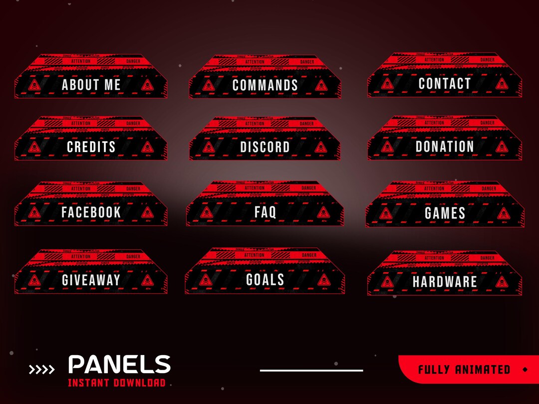 Caution Area Static Stream Panel Overlay Package, Red Black Twitch ...