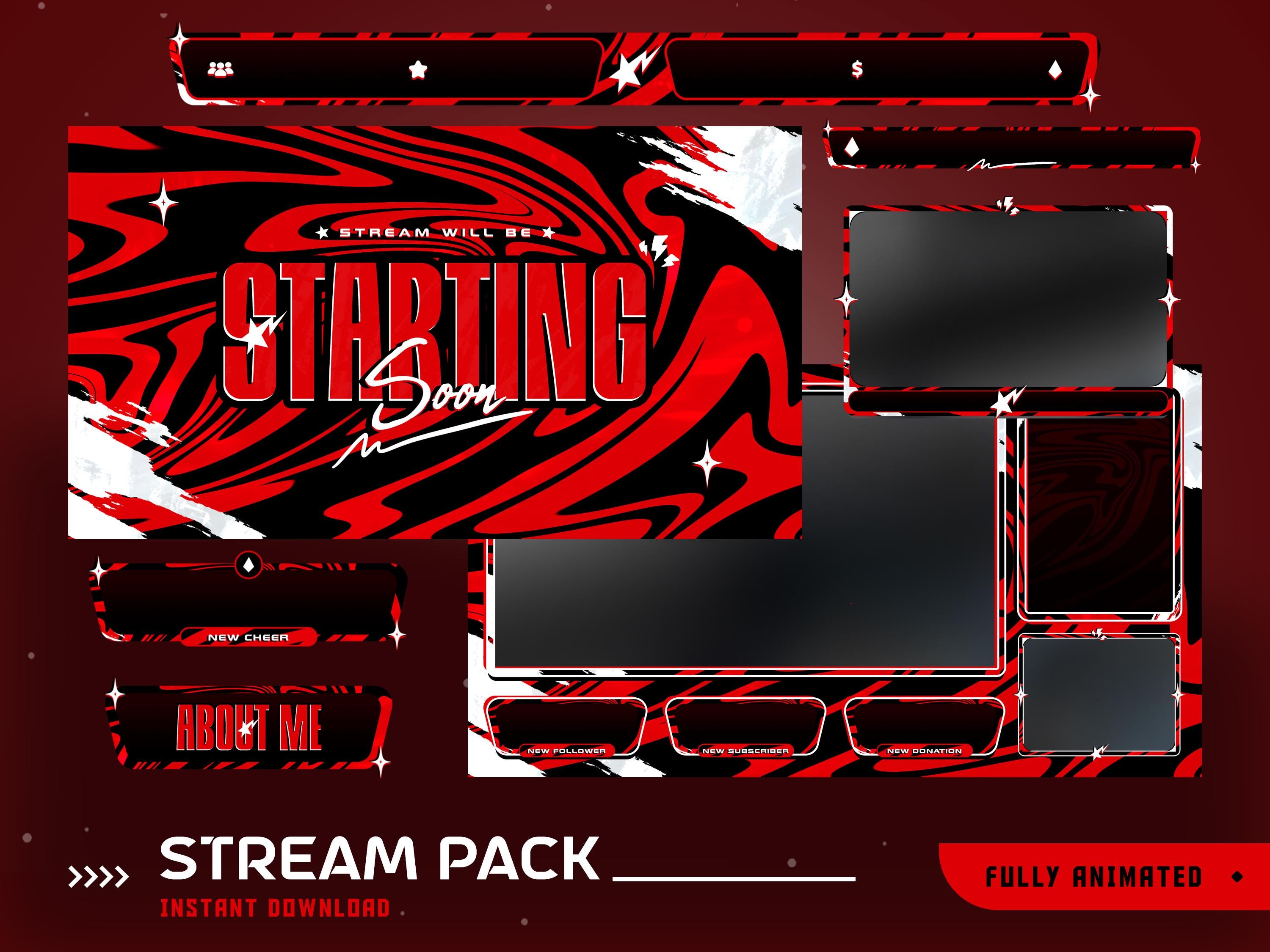 Liquid Animated Stream Overlay Package, Red Black Stream Overlay, Swirl ...