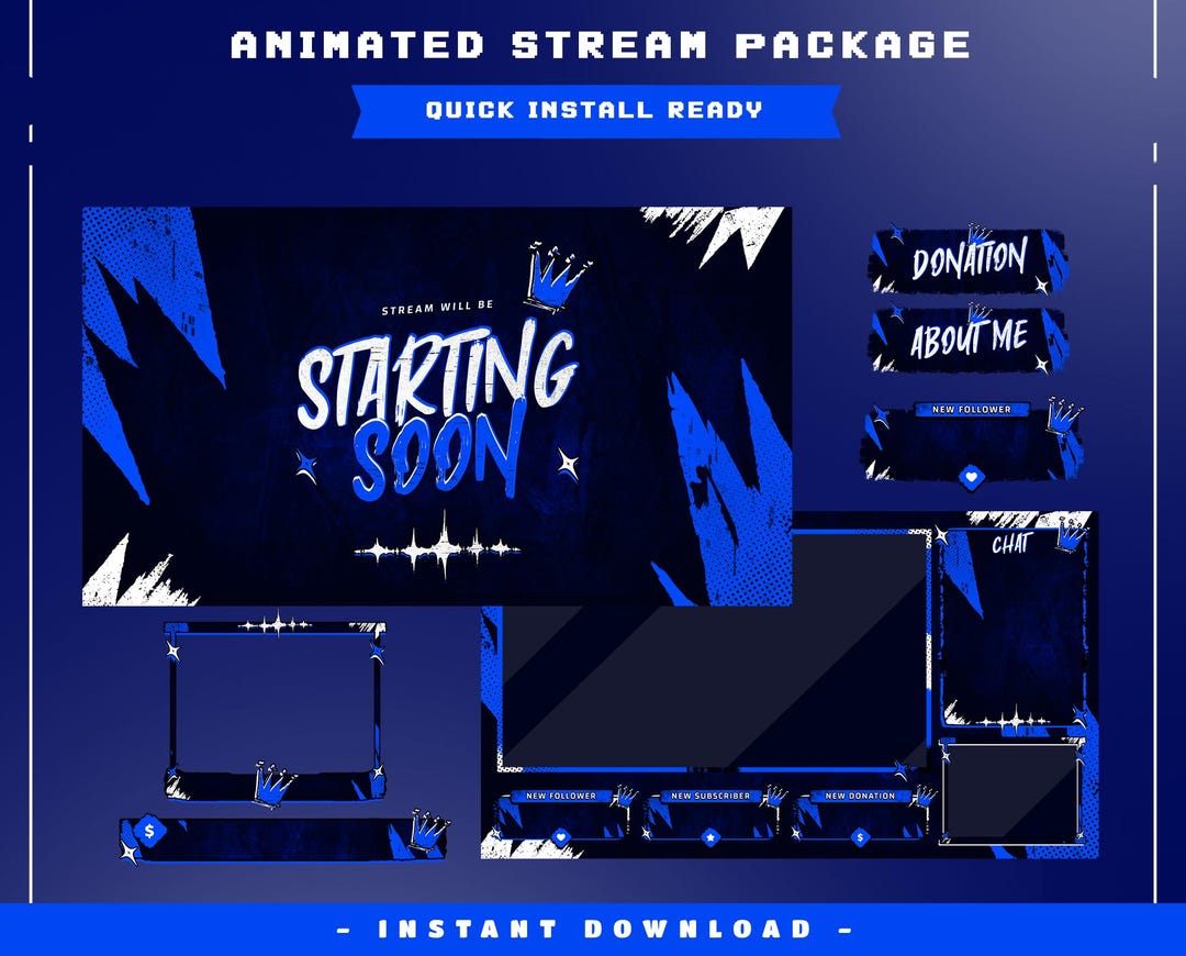 Grain Animated Stream Overlay Package, Dark Blue Overlay Design, Grunge ...