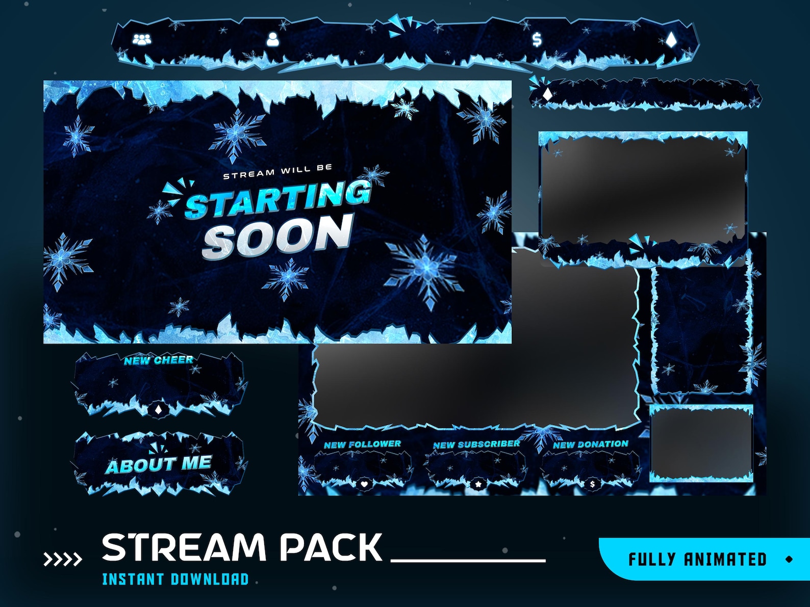 Ice Animated Stream Overlay Package, Blue Ice Theme Overlay, Winter ...