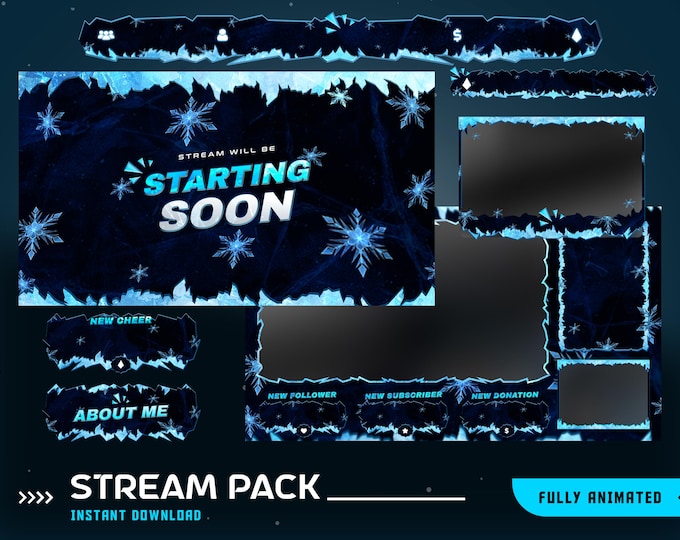 Ice Crystal Stream Overlay Package for Twitch | Cute Twitch Pack | OBS ...