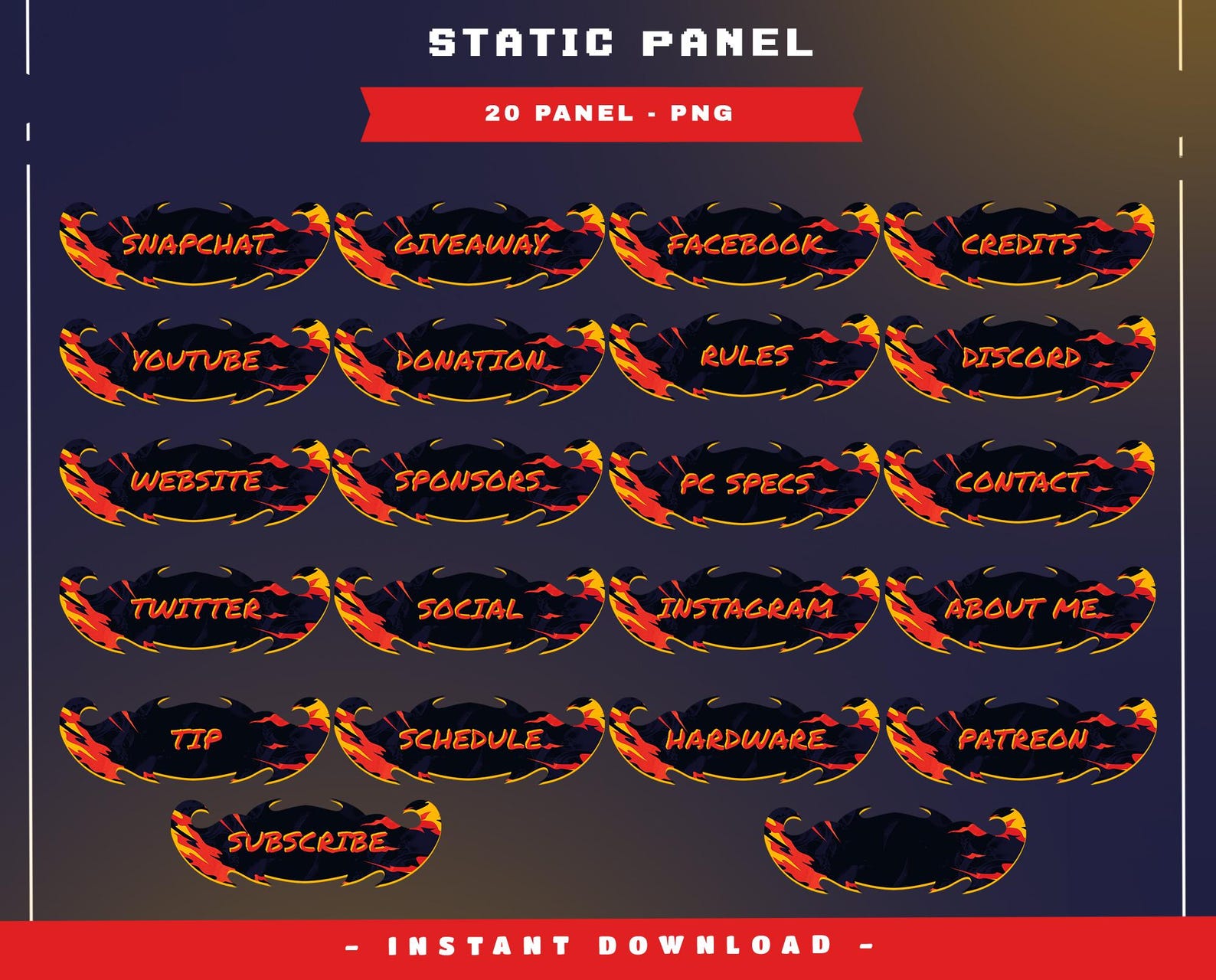 Fire Blast Static Stream Panel Overlay Package, Fire Vtuber Twitch ...