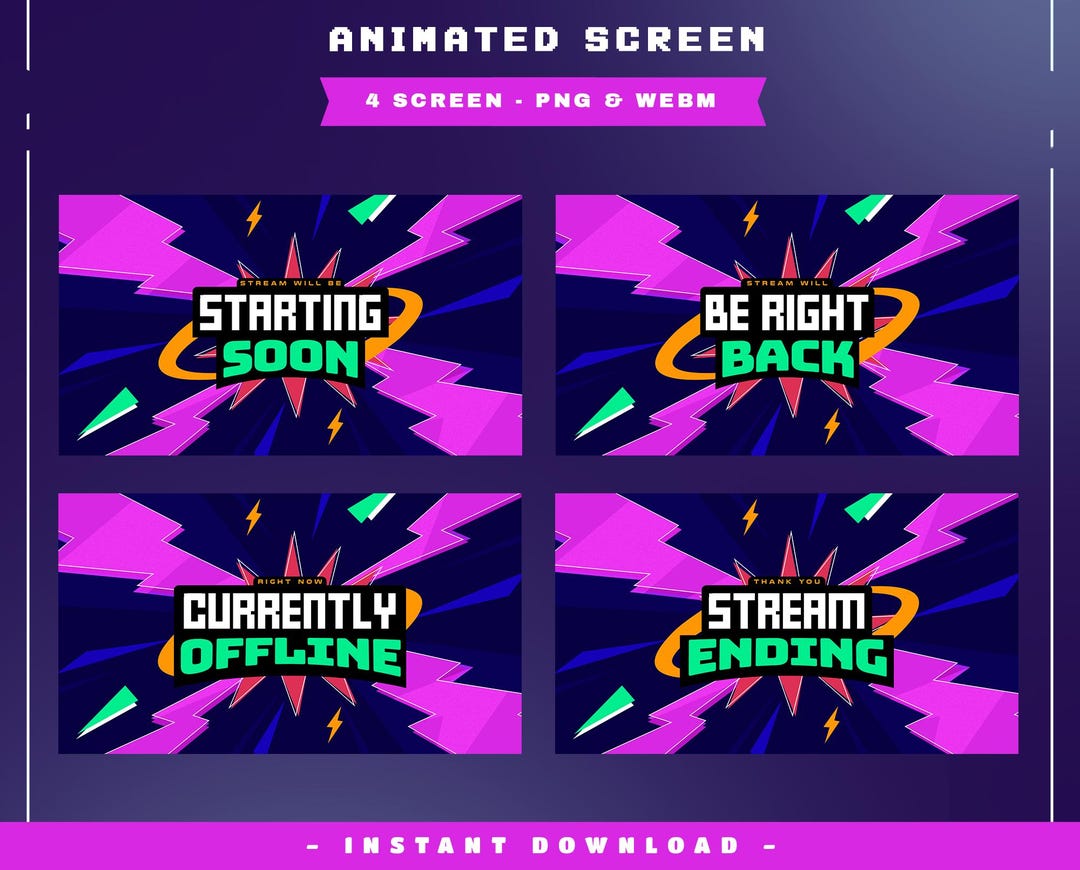Energy Surge Animated Stream Screen Overlay Package, Animated Electric ...