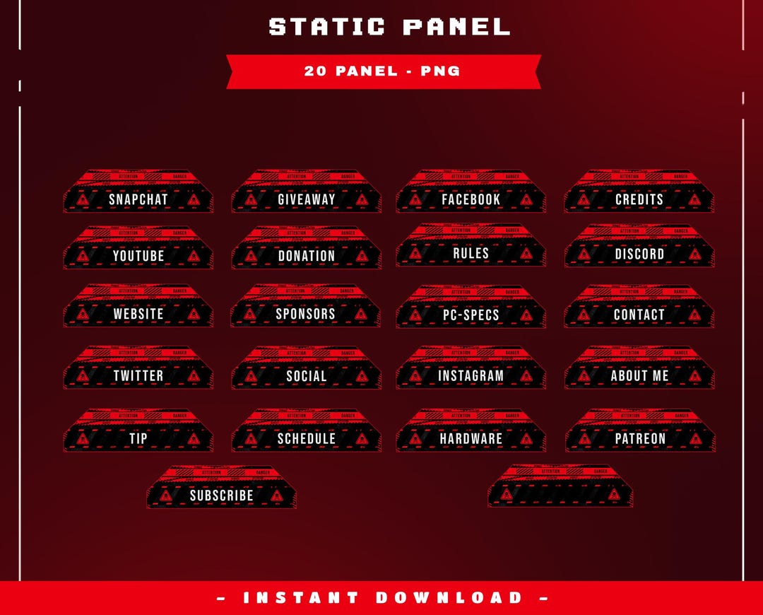 Caution Area Static Stream Panel Overlay Package, Red Black Twitch ...