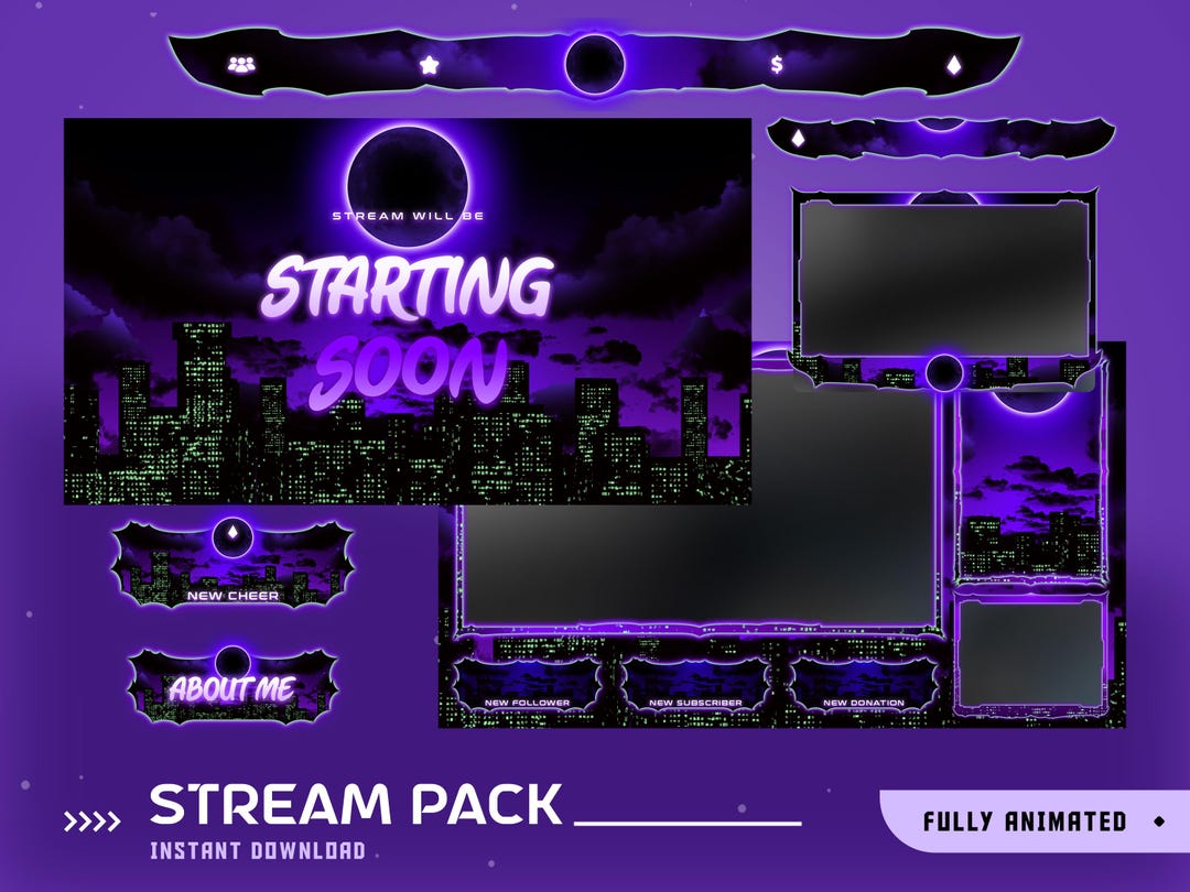 Ultraviolet Eclipse Animated Stream Overlay Package, Cyberpunk Overlay ...