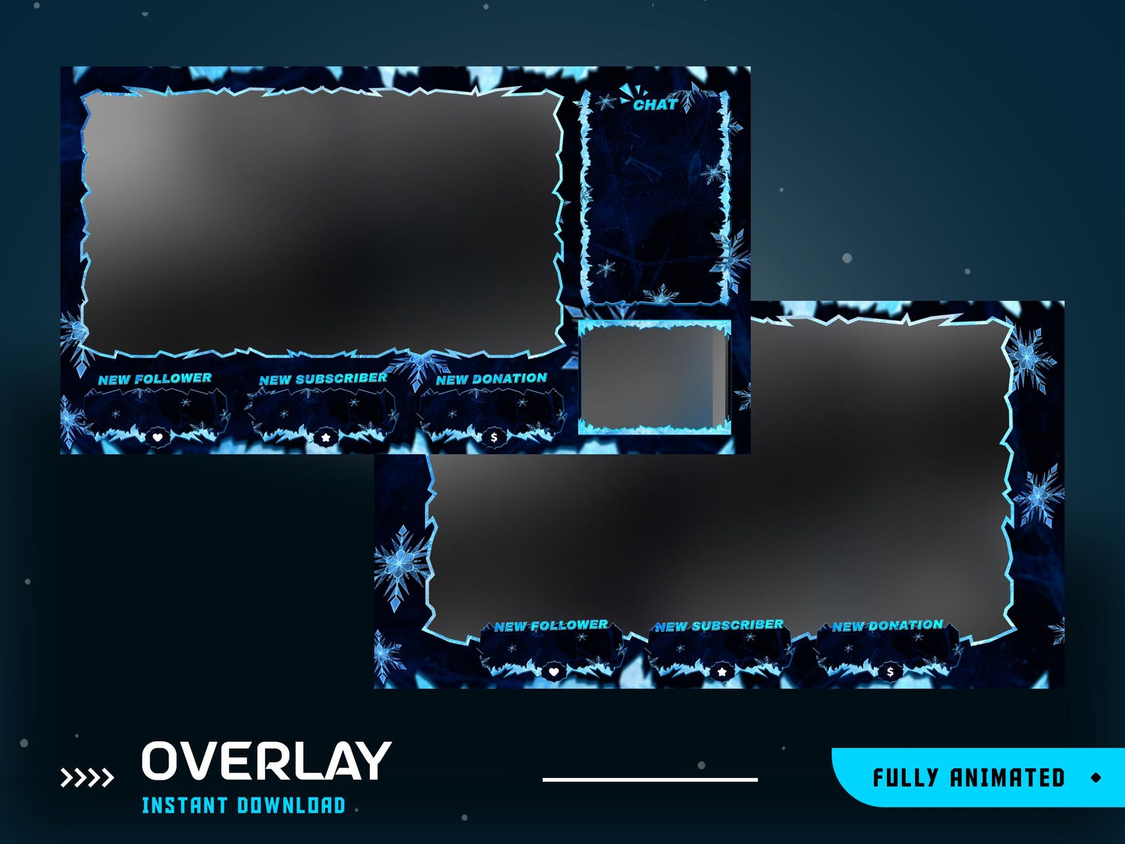 Ice Animated Stream Overlay Package, Blue Ice Theme Overlay, Winter ...