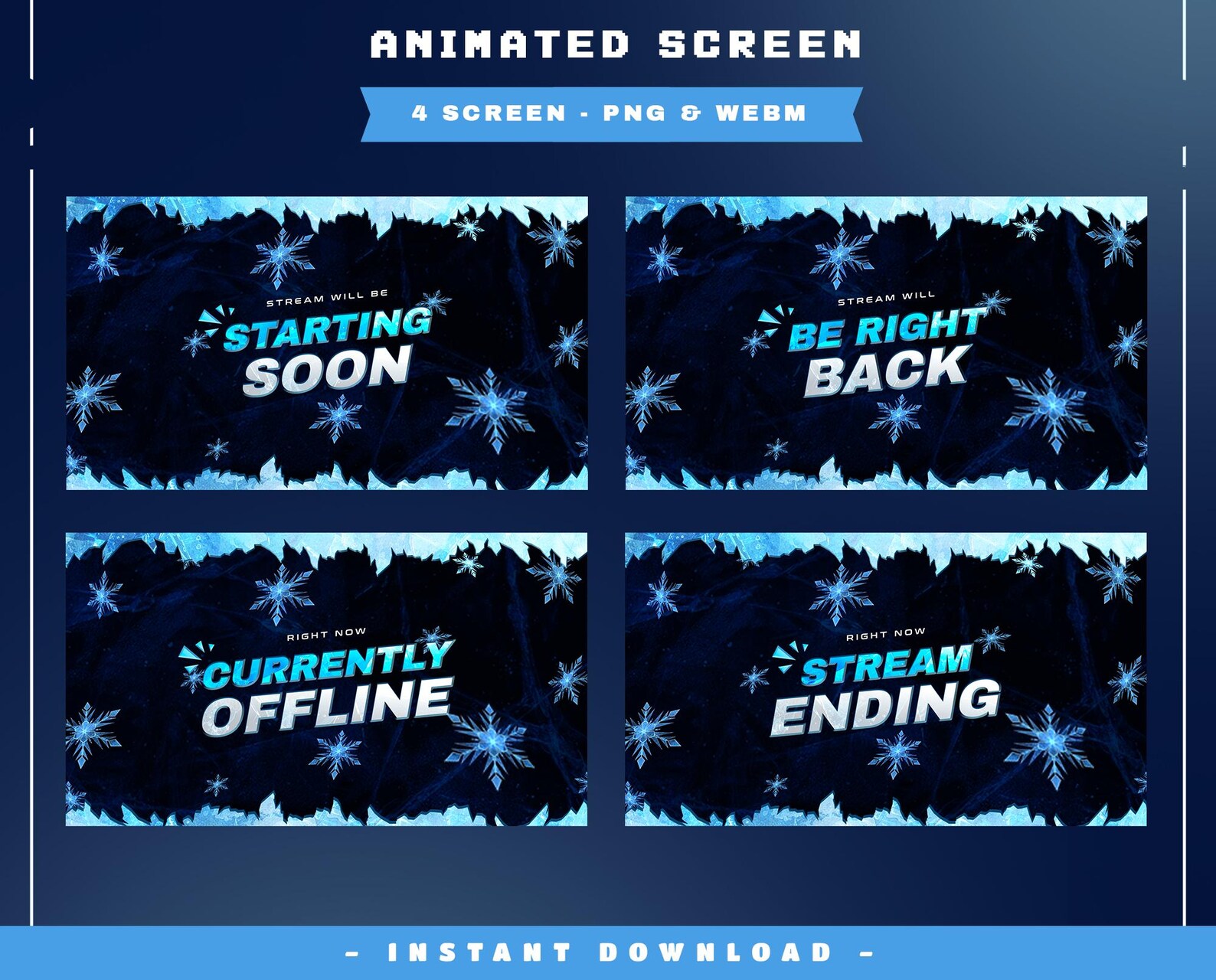 Ice Animated Stream Overlay Package, Blue Ice Theme Overlay, Winter ...