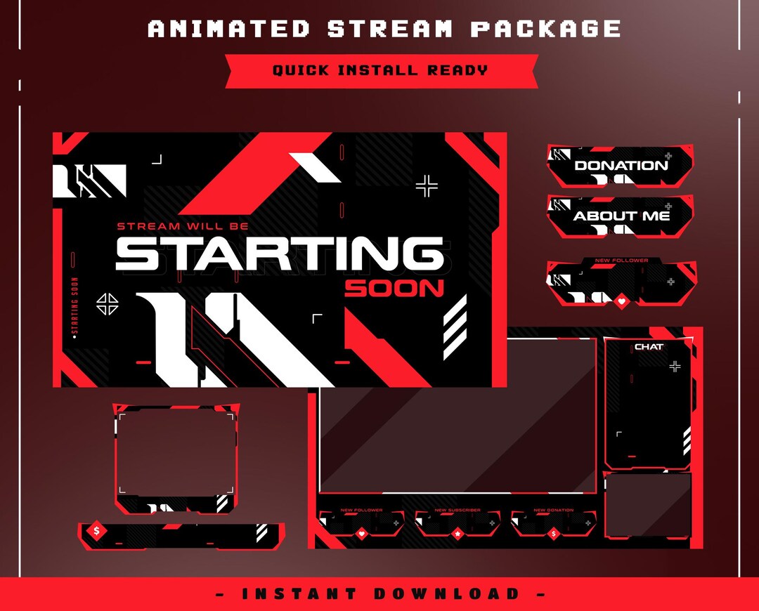 Hyper Grid Animated Stream Overlay Package, Red Black Theme Overlay ...