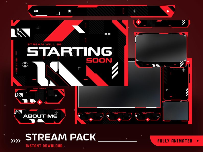Hyper Grid Animated Stream Overlay Package, Red Black Theme Overlay ...