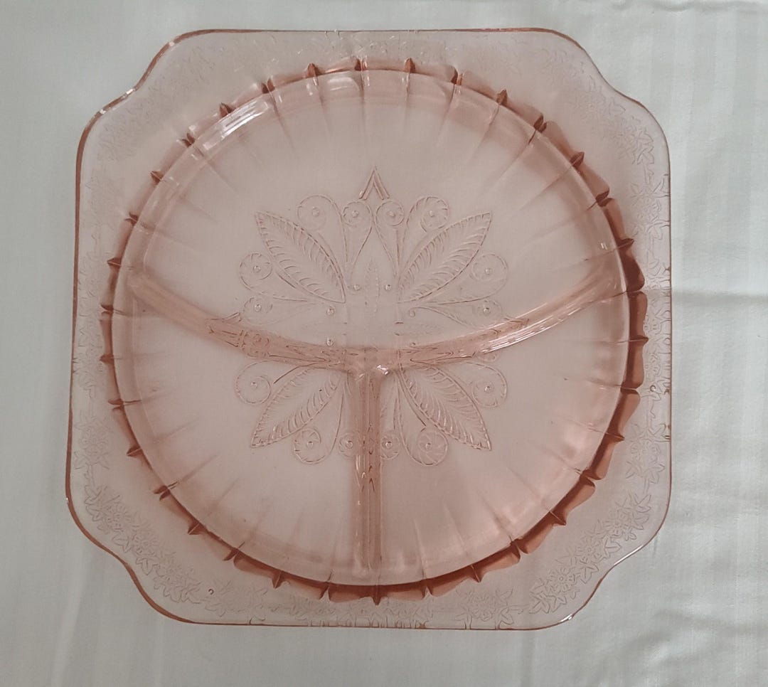 Pink Depression Glass Jeanette Glass Company Adam Pattern Divided Grill ...
