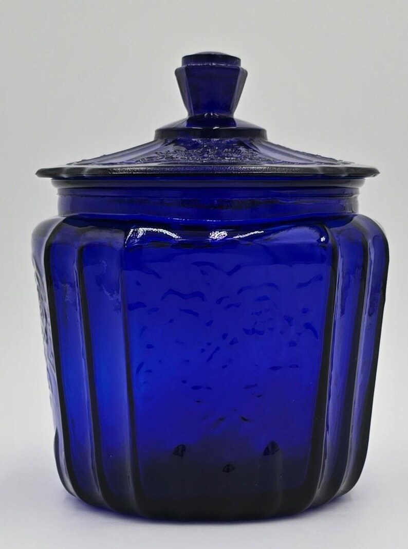 Cobalt Blue Mayfair Open Rose Cookie Jar - Anchor Hocking Reproduction ...