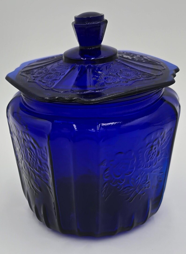 Cobalt Blue Mayfair Open Rose Cookie Jar - Anchor Hocking Reproduction ...