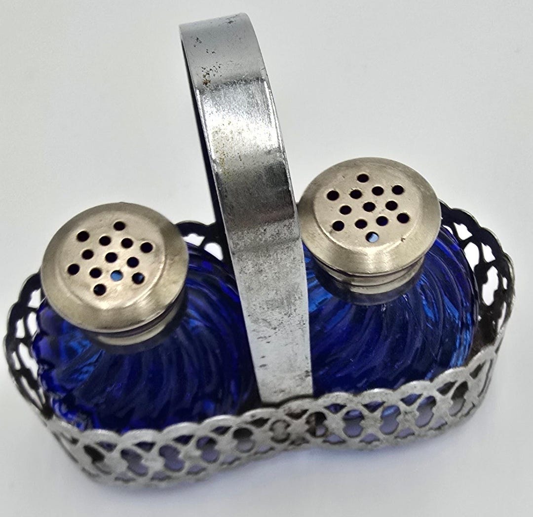 Vintage Cobalt Blue Salt and Pepper Shakers With Basket - Etsy