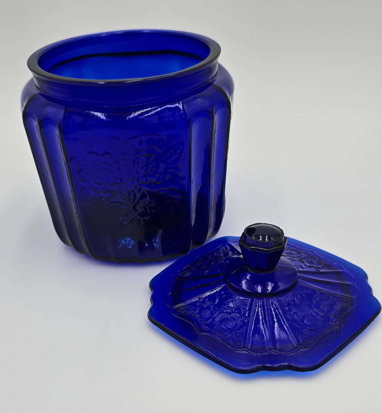 Cobalt Blue Mayfair Open Rose Cookie Jar - Anchor Hocking Reproduction ...
