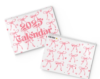 Wall Calendar, Cute Bow Design for 2025, Pink Aesthetic Decor, Monthly ...