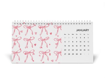 Wall Calendar, Cute Bow Design for 2025, Pink Aesthetic Decor, Monthly ...