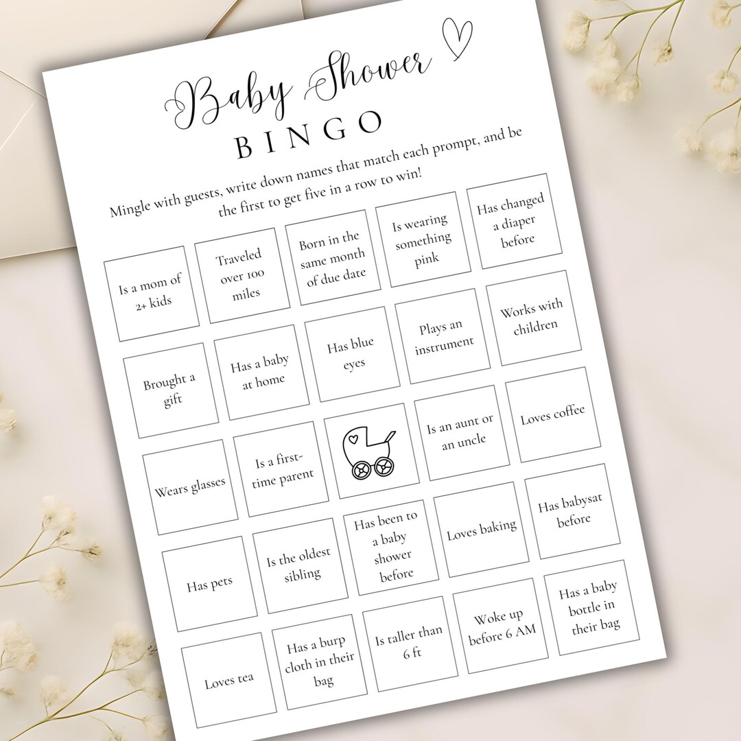 Baby Shower Bingo Find the Guest Bingo Card Minimalist Baby Shower Game ...