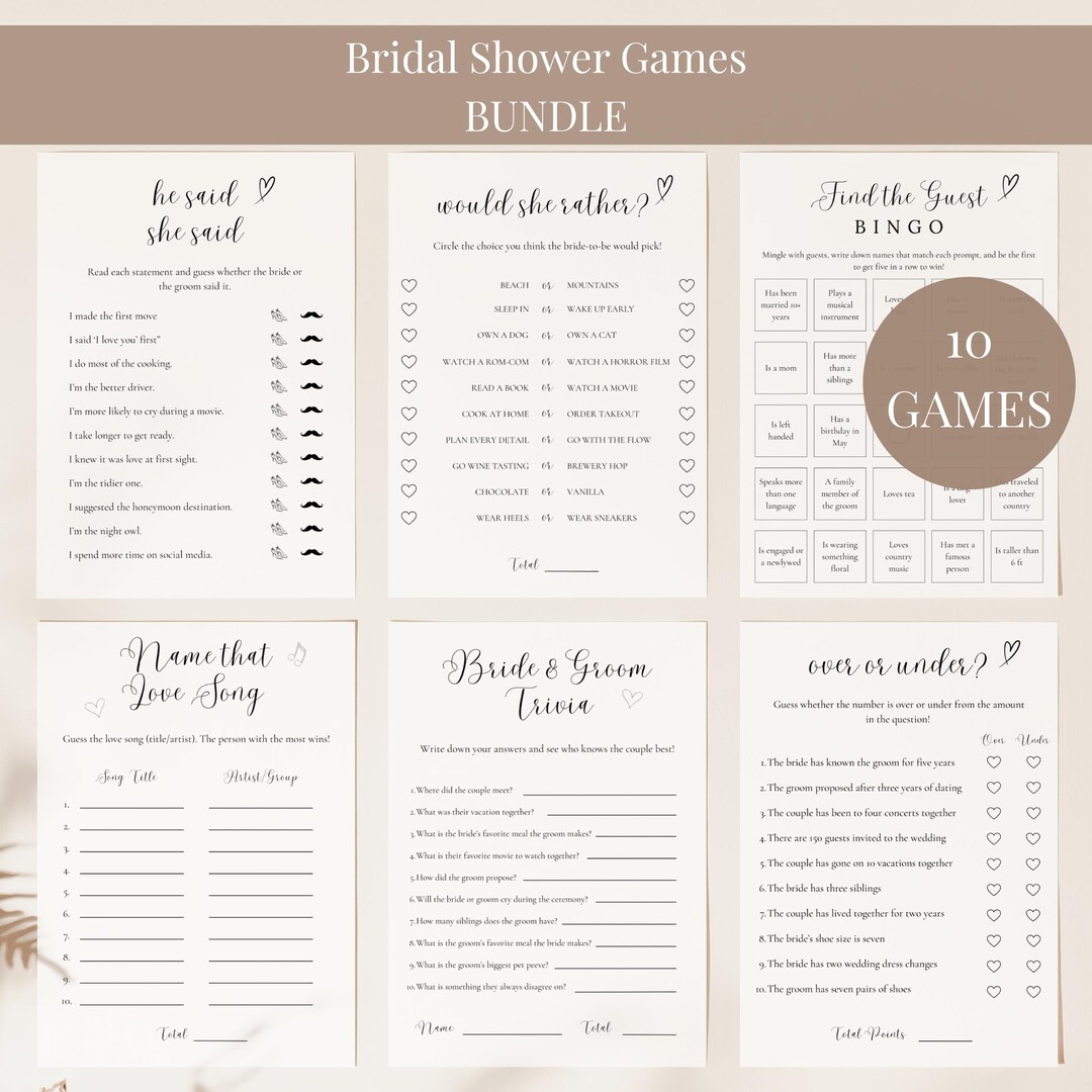 Bridal Shower Games Bundle Digital Canva Template Design Modern Wedding ...
