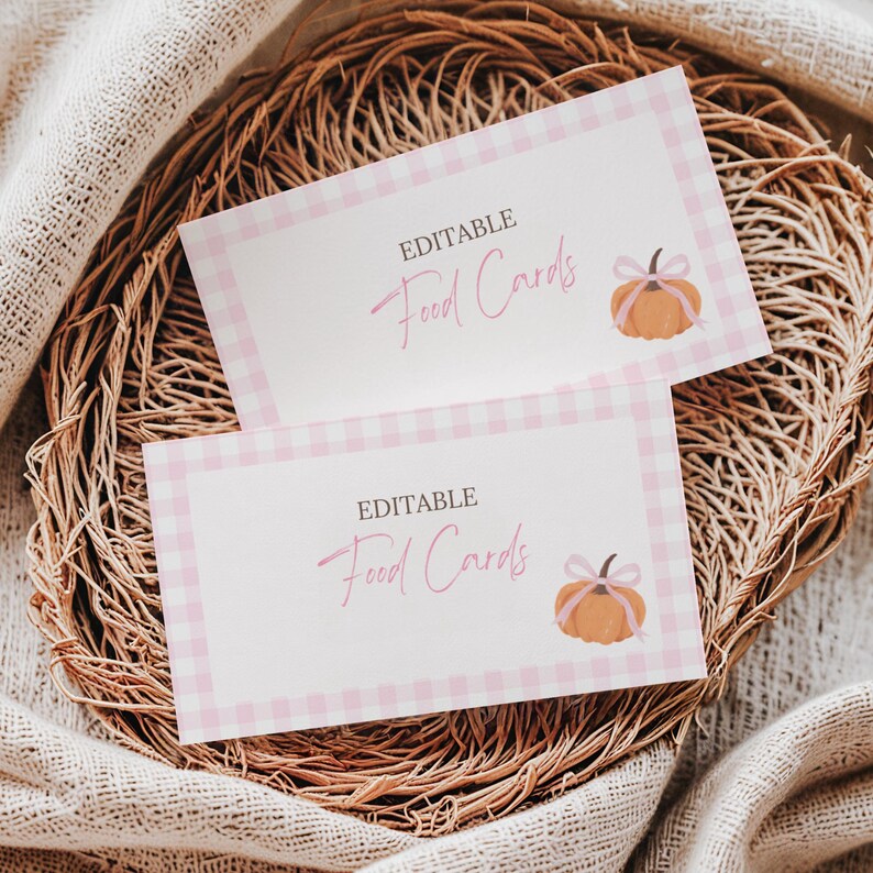Pink Gingham Template Food Card for Baby Shower Place Card Table ...