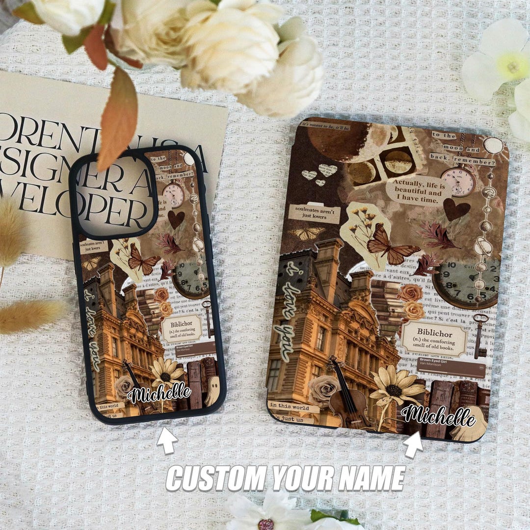 Brown Retro Collage Personalised Case Cover for Kindle Paperwhite 2/3/4 ...
