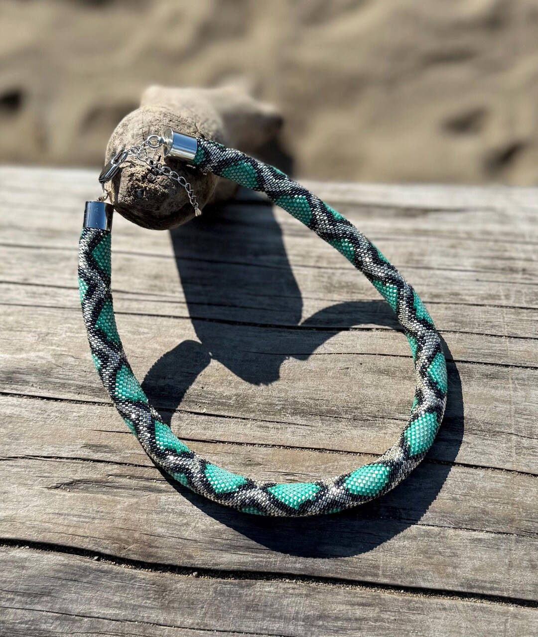 Mint Python Beaded Necklace: Sterling Silver, Boho Festival Jewelry - Etsy