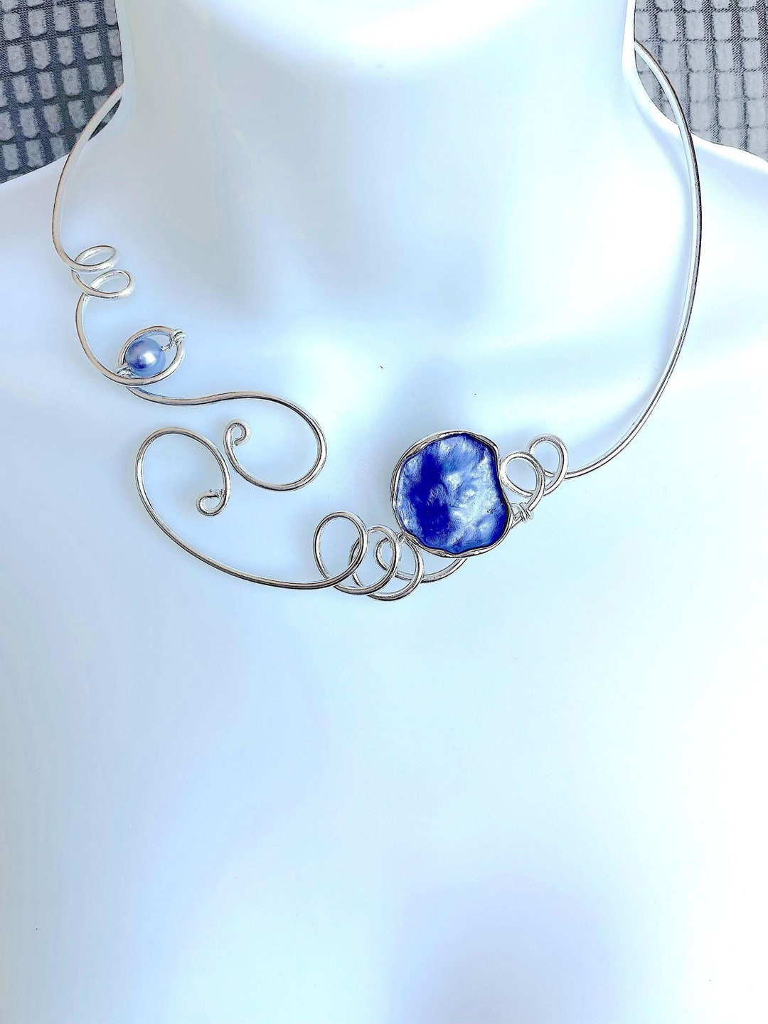 BLUE MODERN NECKLACE, Open Collar Necklace, Open Front Necklace ...