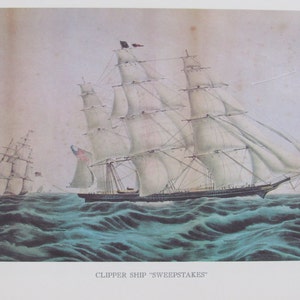 1960s Currier & Ives Color Plate, Clipper Ships, Reproduced From the ...