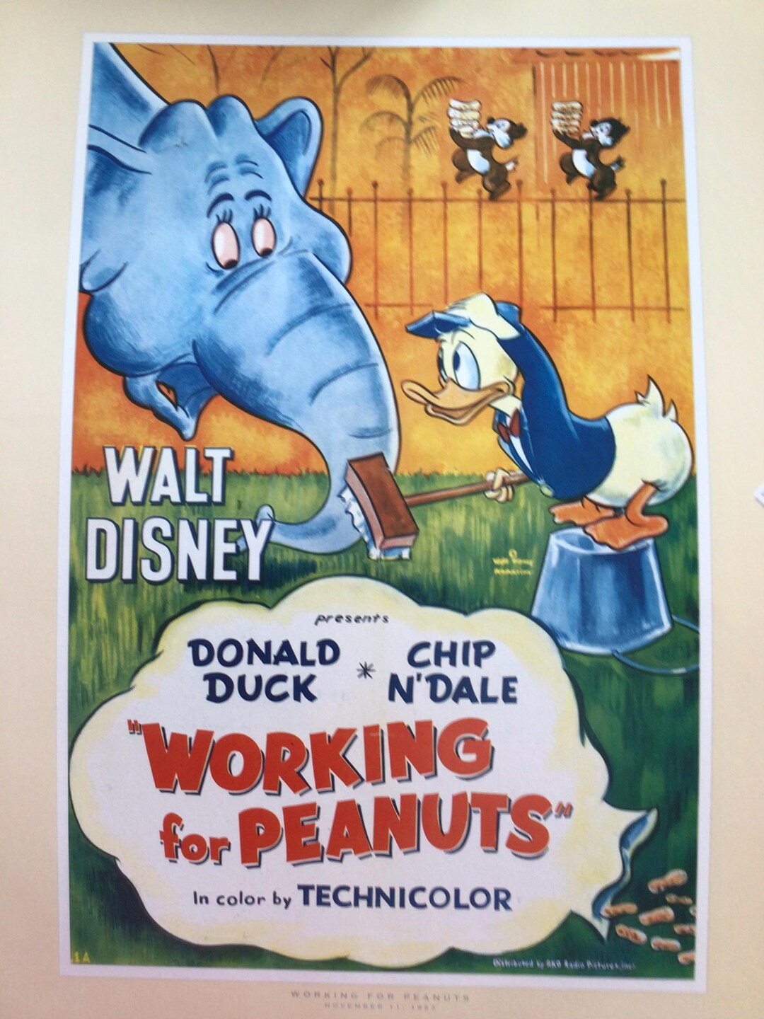 Walt Disney 2-sided Movie Cartoon Poster, Donald Duck, Working for ...