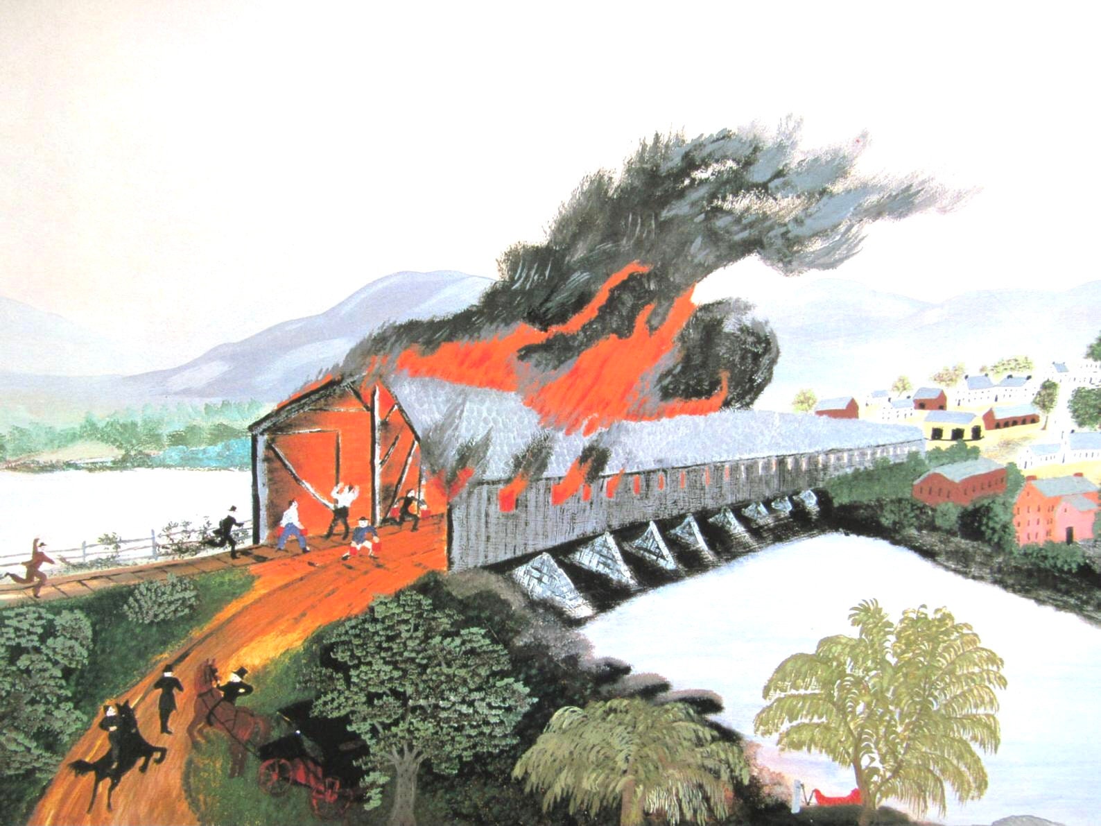 Grandma Moses the Burning of Troy Bookplate Poster - Etsy