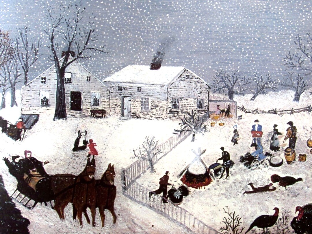 Grandma Moses- Catching the Turkey,1940 Painting, Bookplate, Color ...