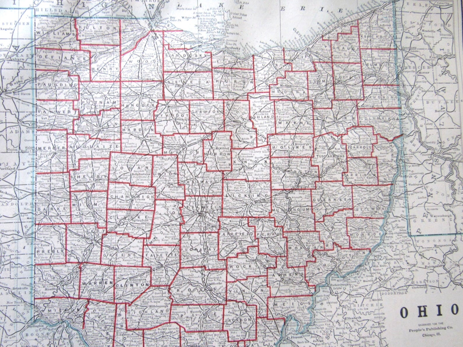 1891 Mapa Ohio/Pennsylvania/Indiana Delaware Atlas 3 Sided - Etsy España