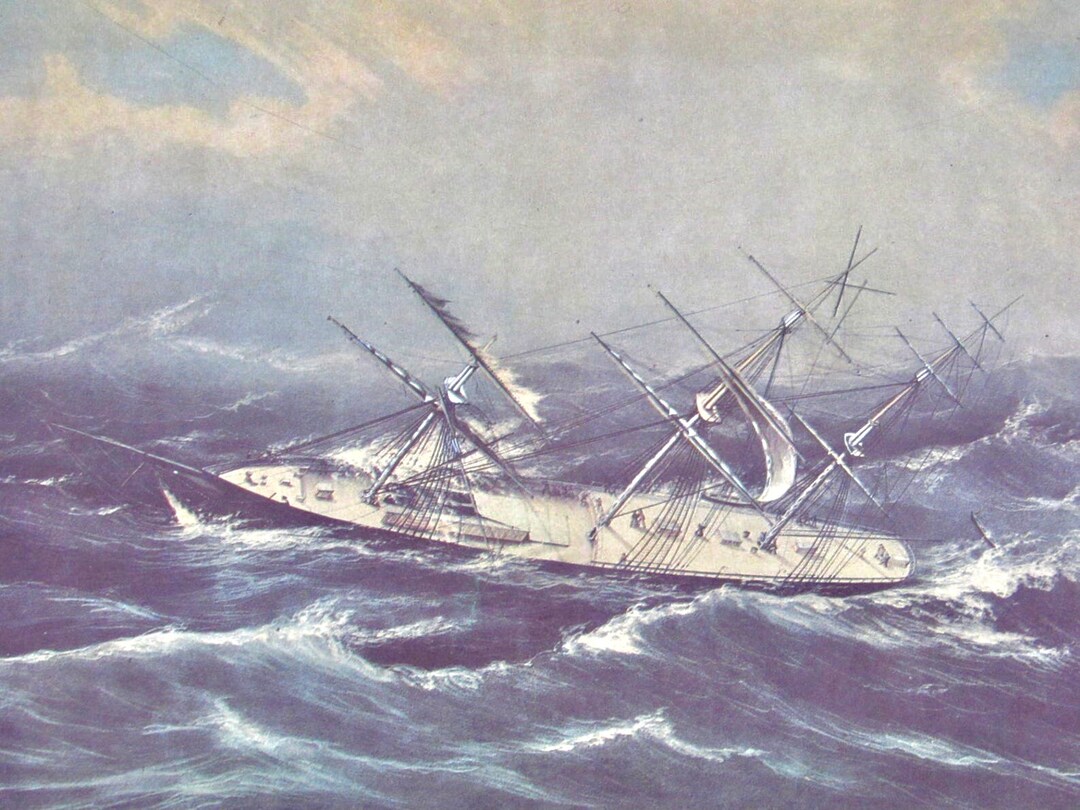 1960s Currier & Ives Color Plate, Clipper Ships, “COMET”/“DREADNOUGHT ...