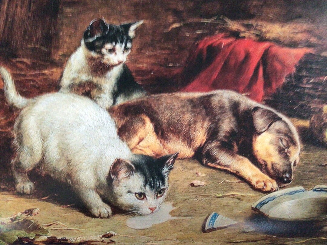 Carl Reichert, Vintage Kittens and Puppies Print, Bookplate Print, Unframed Art, Good for ...