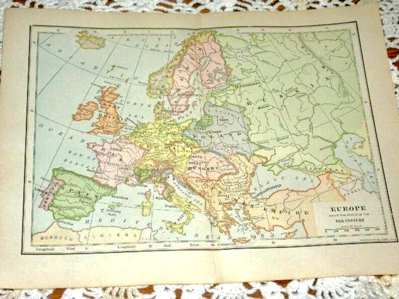 1910 Map of Europe About the Middle of the 18th Century | Etsy