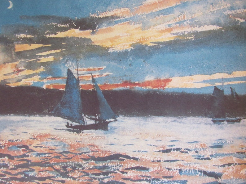 Winslow Homer Sunset Fires Color Plate Of 1880 Watercolor | Etsy