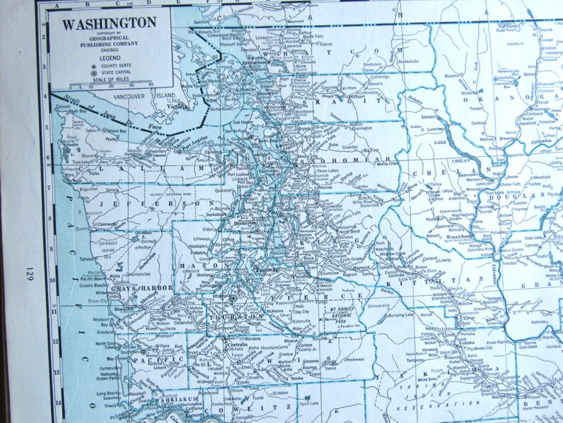 1942 State Map Washington/west Virginia 2-sided Blue and | Etsy