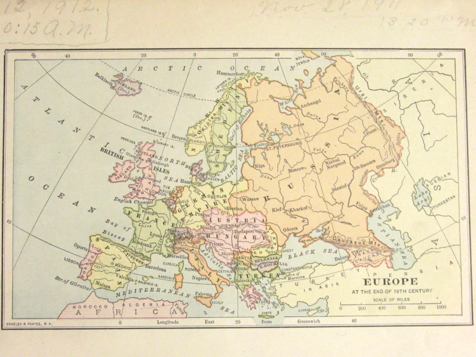 1910 Mapa de Europa al final del siglo 19 página del libro | Etsy