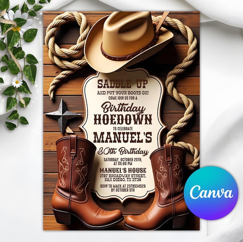 Editable Hoedown Birthday Invitation, Saddle up Country Western Party ...