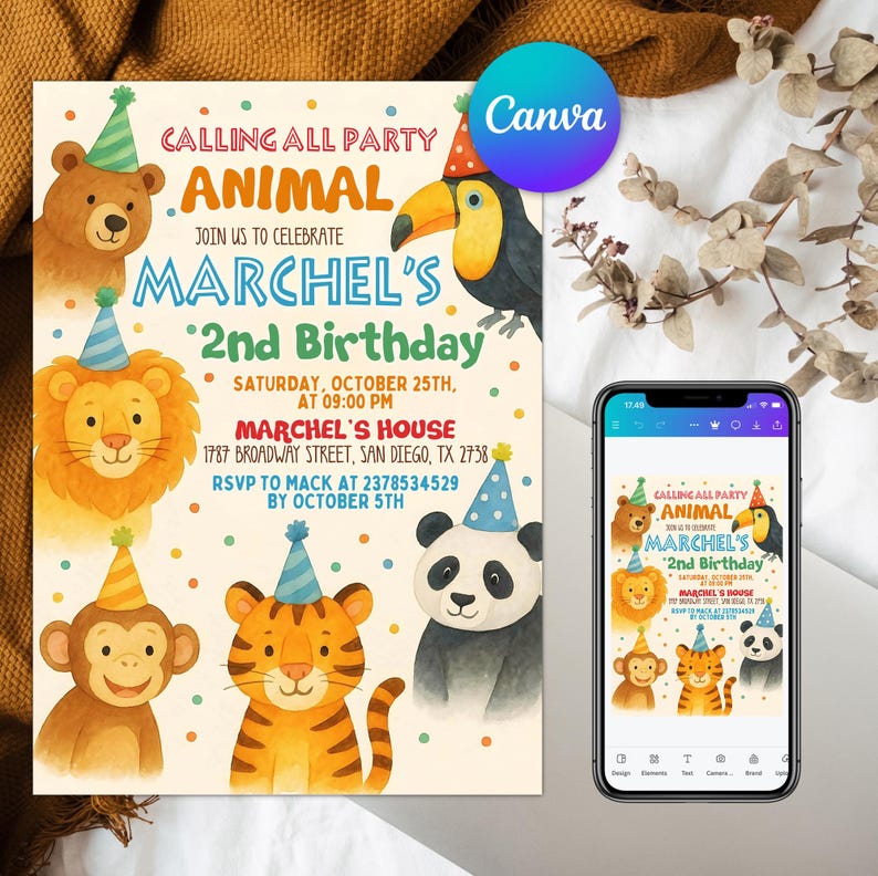 Calling All Party Animals Invitation, Party Animal Kids Birthday Invite ...
