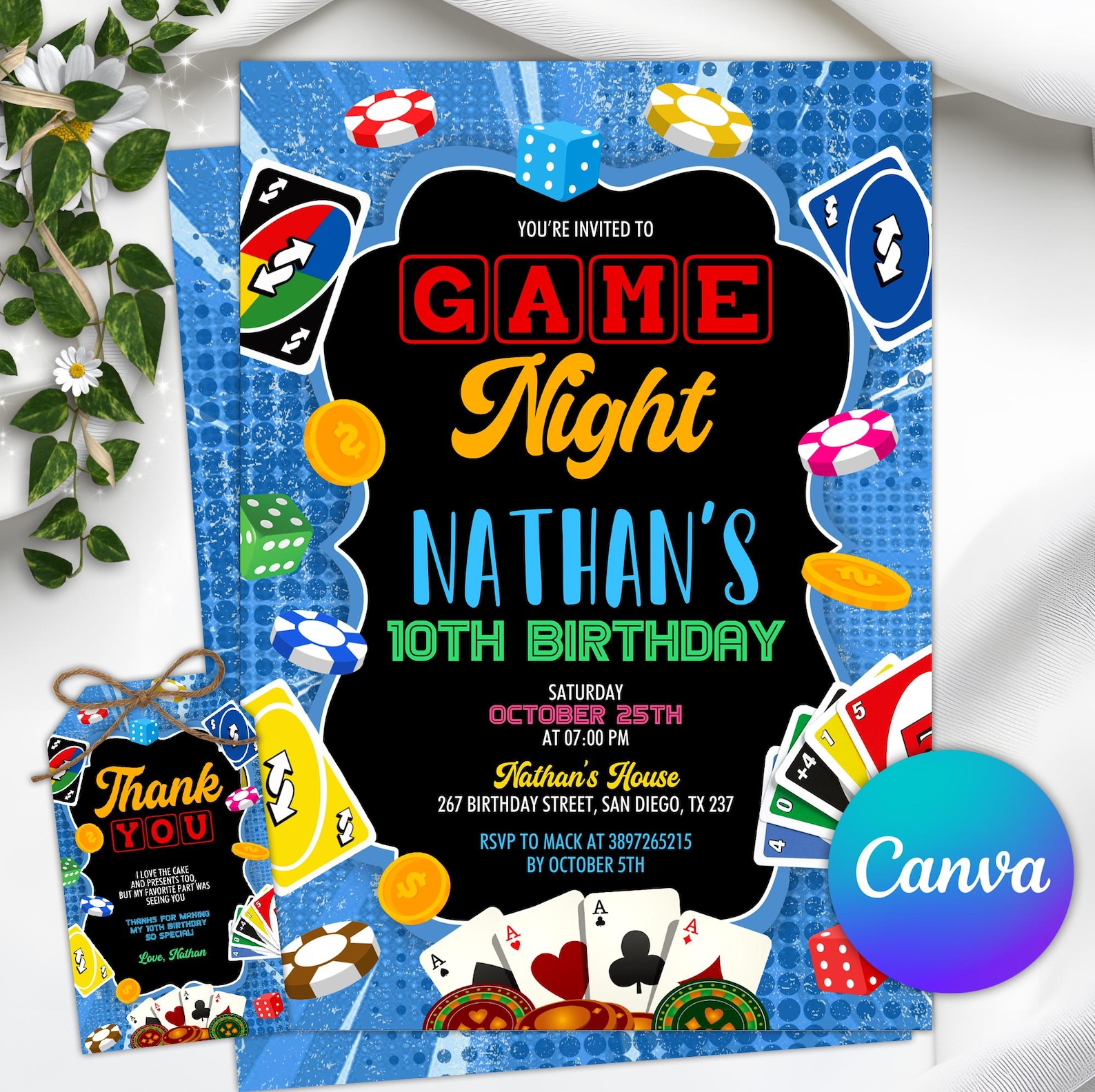 Editable Game Night Invitation, House Party Invite, Board Games, Family ...