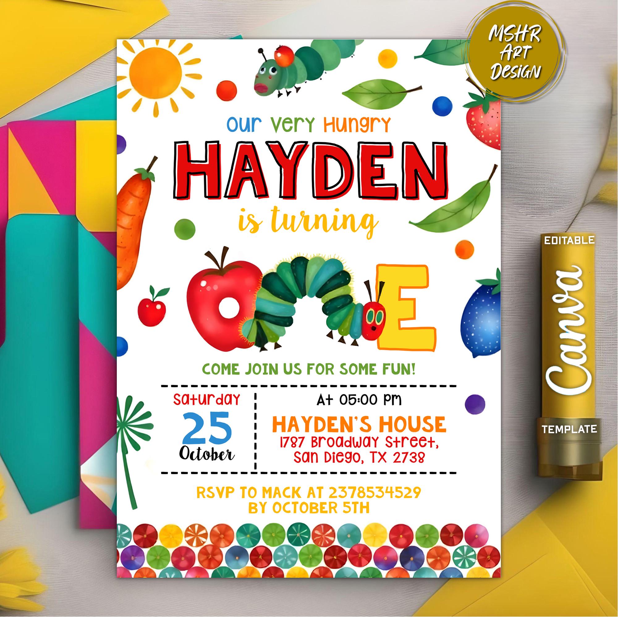 Very Hungry Caterpillar First Birthday Invitation, Hungry Caterpillar ...