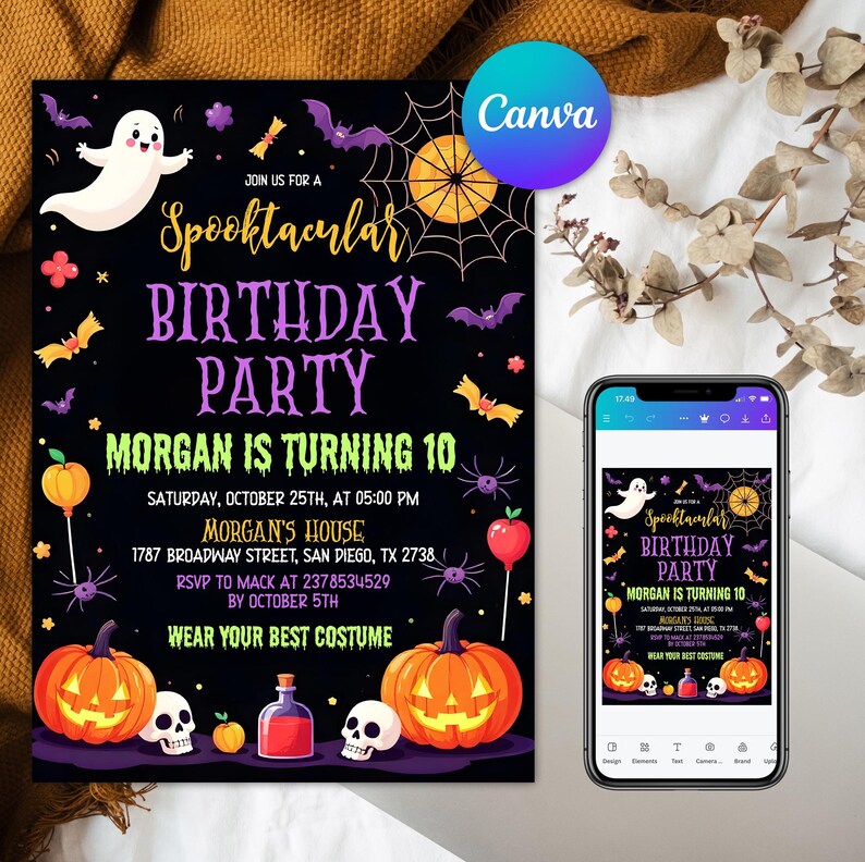 Editable Halloween Birthday Invitation | Spooky Pumpkin Ghost Party ...