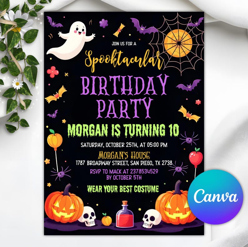 Editable Halloween Birthday Invitation | Spooky Pumpkin Ghost Party ...