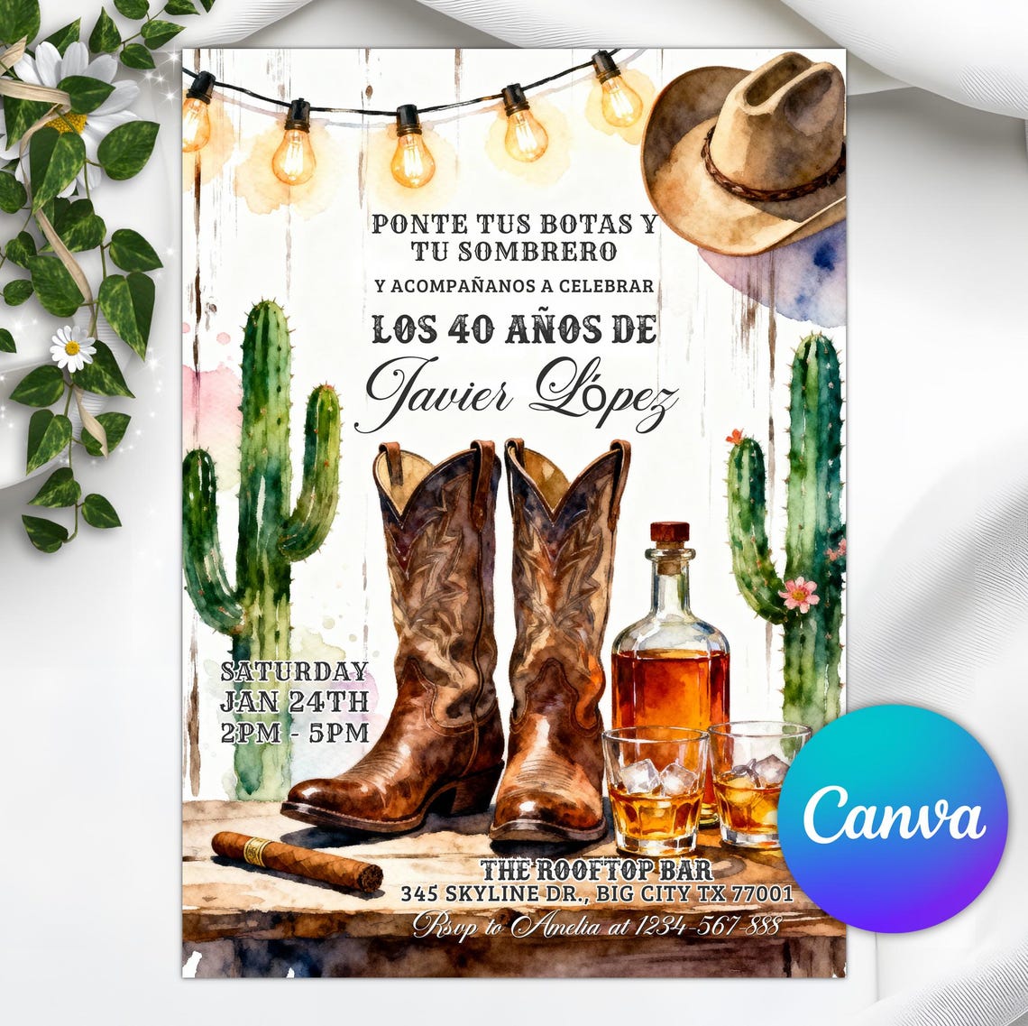 Invitación de vaquero mexicano español para hombre adulto, invitación ...