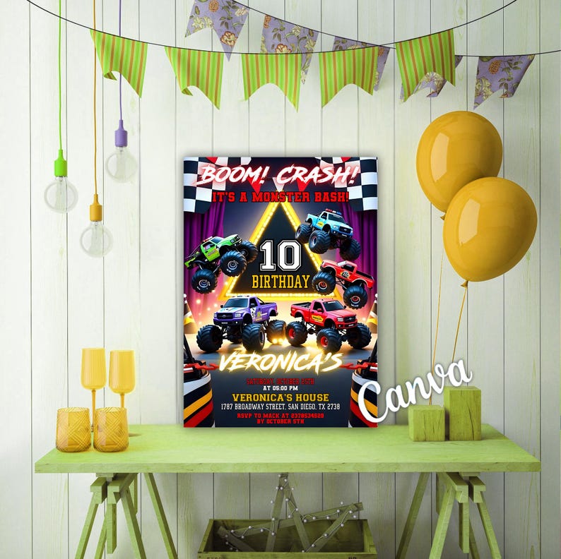 Editable Monster Truck Birthday Invitation, Monster Jam Birthday Party ...